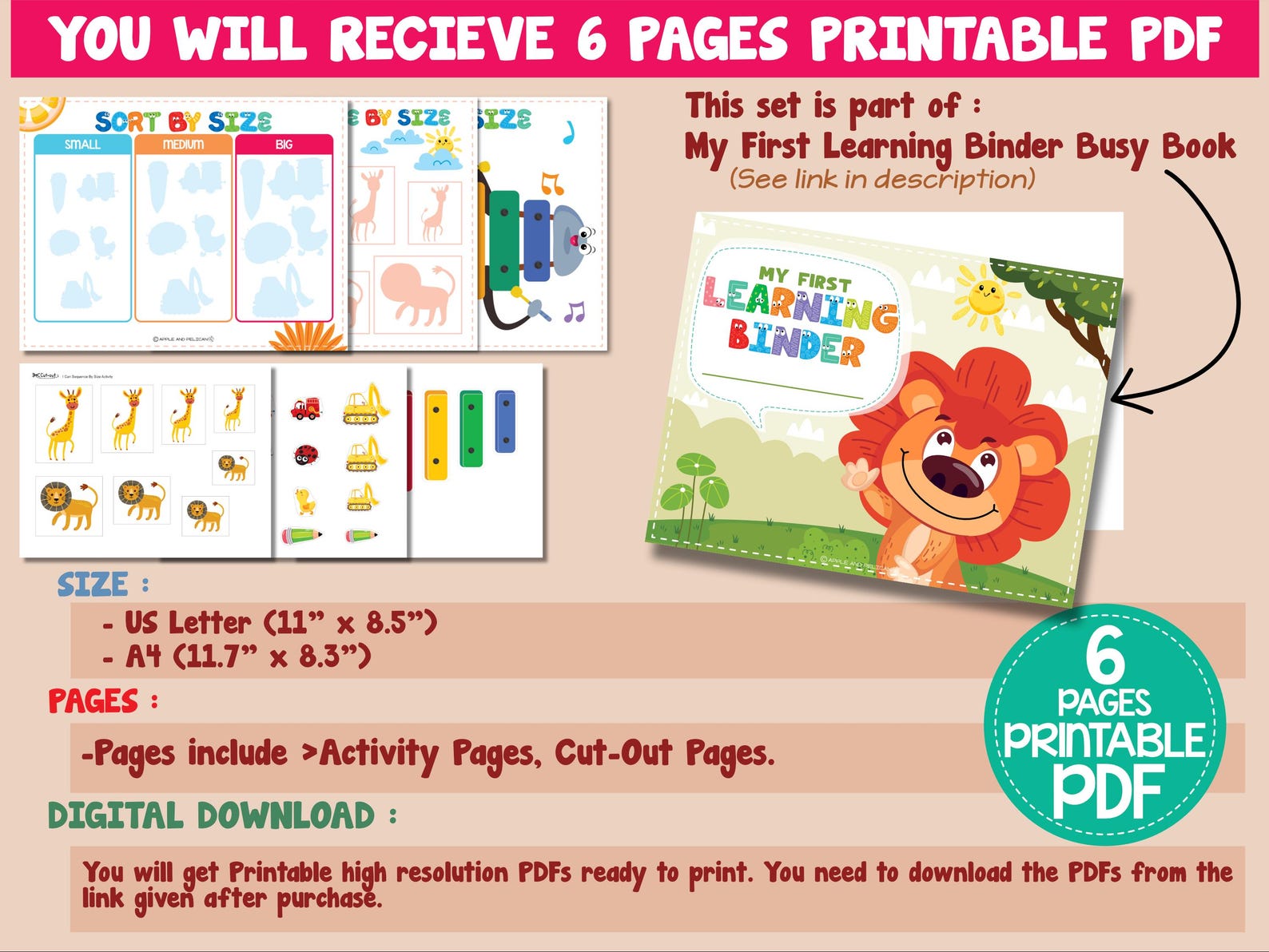 Size Sorting Activities, Sort by Size Binder, Toddler Busy Book ...