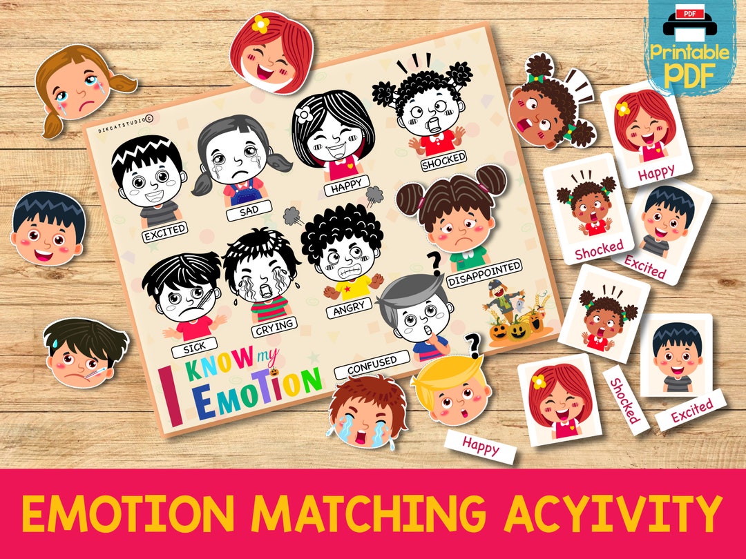 Kids Emotions Matching Activity, Toddler Emotions Worksheet, Feeling ...