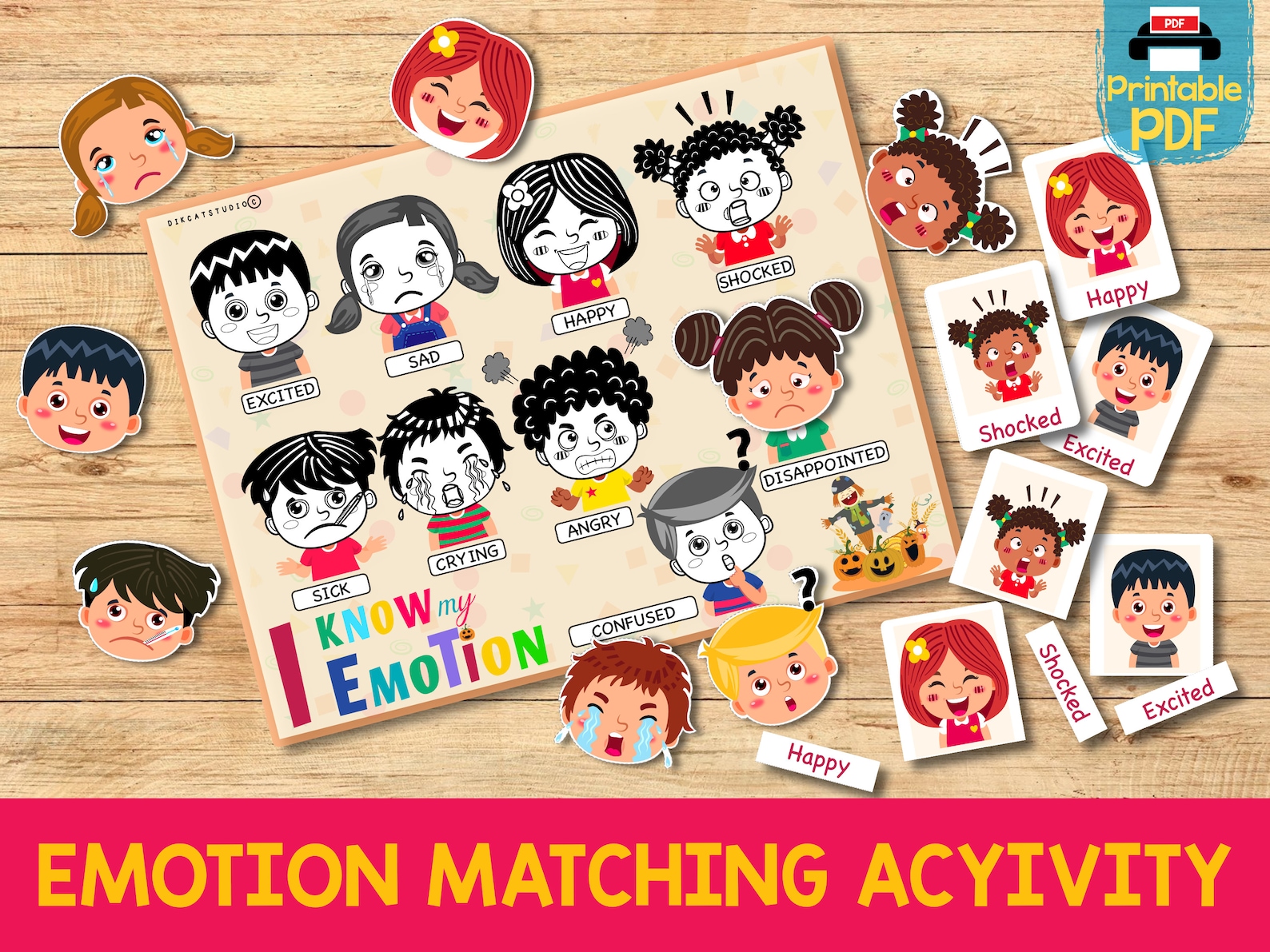Kids Emotions Matching Activity, Toddler Emotions Worksheet, Feeling ...