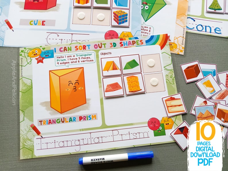 3D Shapes Sorting Activities Shapes Matching Game, Toddler Busy Book ...