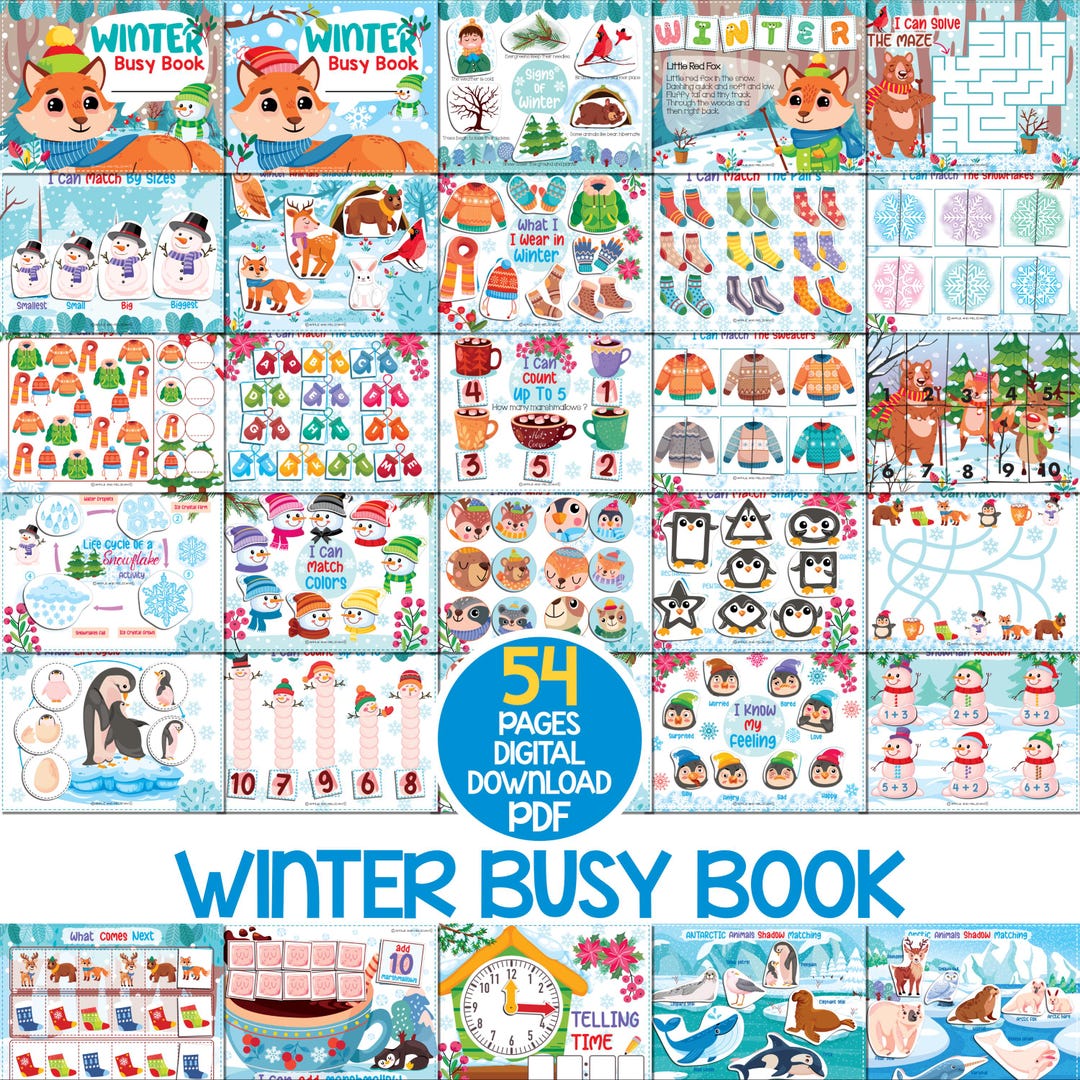 Printable Winter Busy Book, Preschool Learning Binder, Toddler Kids ...