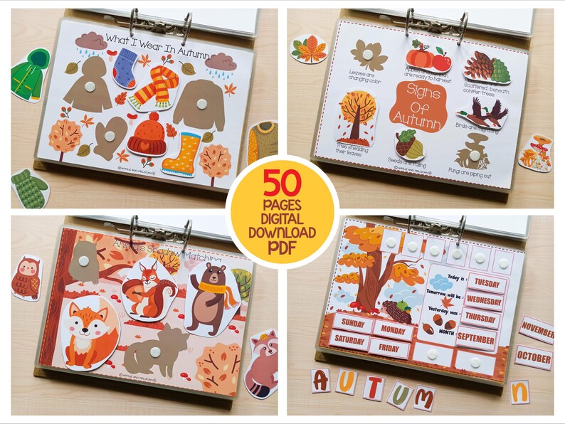 Printable Autumn Toddler Busy Book, Learning Binder, Kids Fall Quiet ...