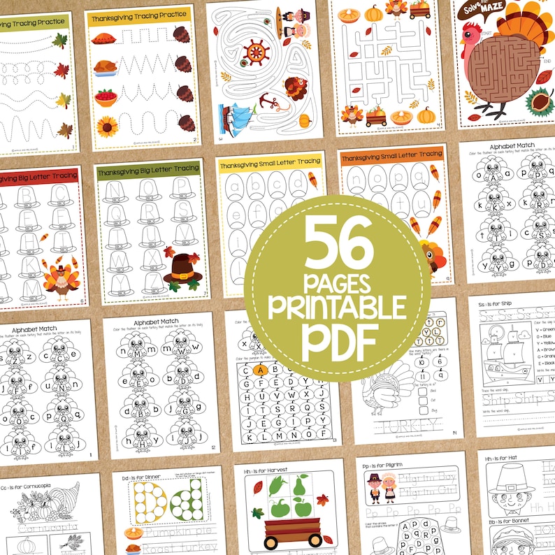 Thanksgiving Kid Activity Preschool Packet, Printable Worksheet ...