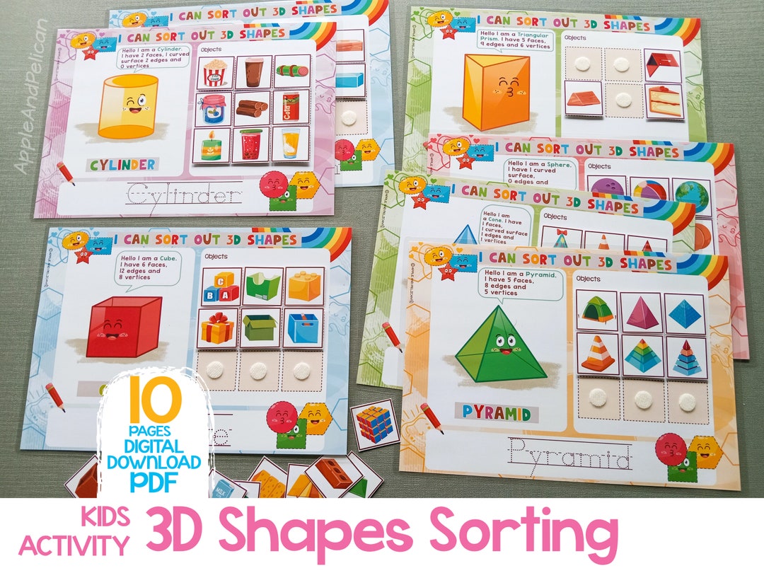 3D Shapes Sorting Activities Shapes Matching Game, Toddler Busy Book ...