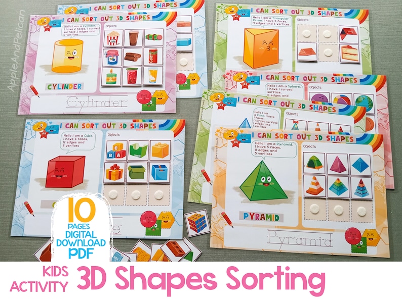 3D Shapes Sorting Activities Shapes Matching Game, Toddler Busy Book ...
