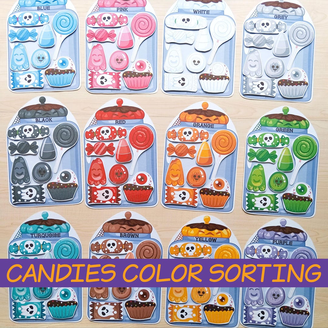 Color Matching Sorting Activity for Kid, Halloween Candy Color Matching ...