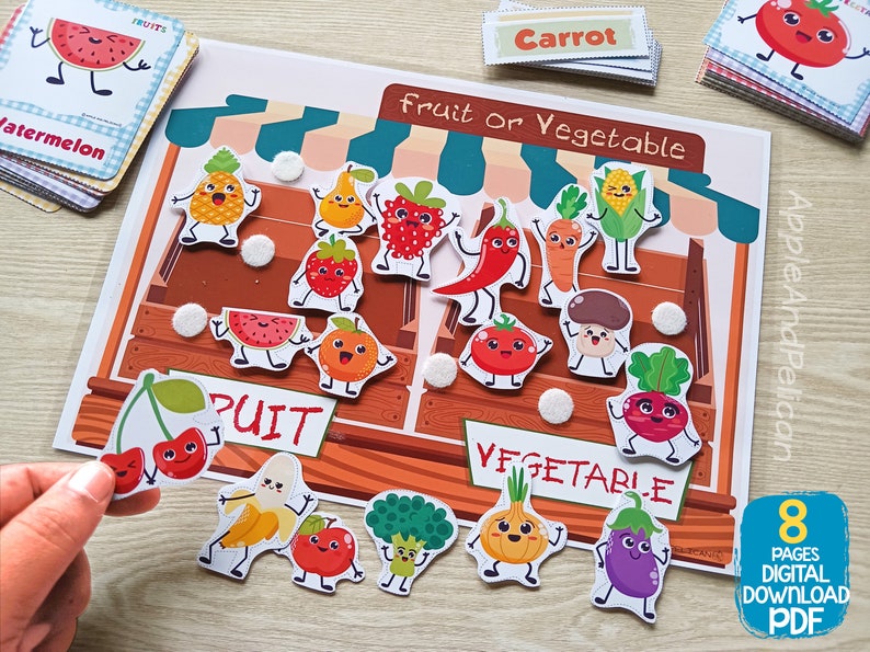 Fruits and Vegetables Sorting Toddler Activity, Printable Educational ...