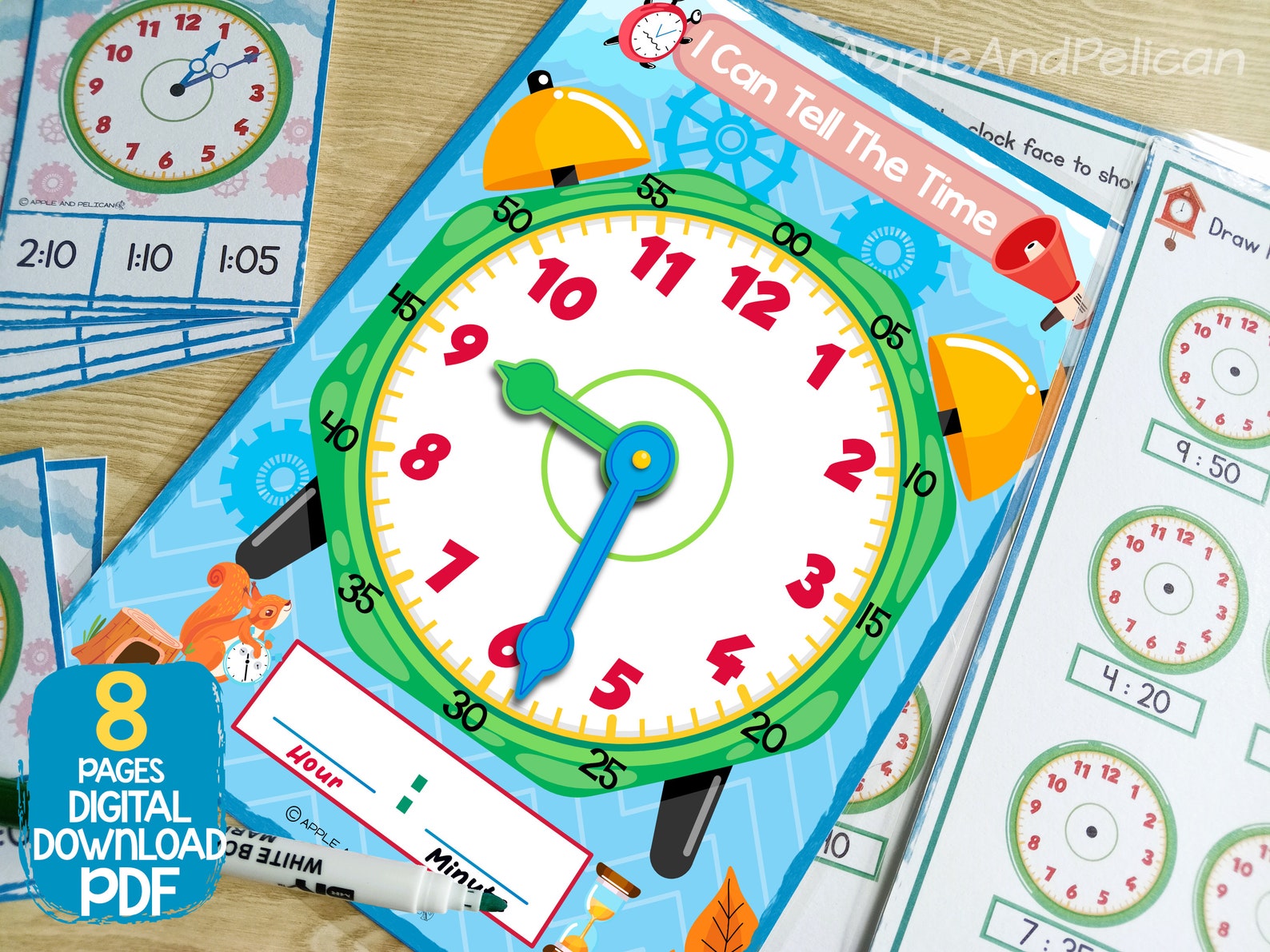 Learn to Tell Time Printable Kids Educational Clock, Preschool ...