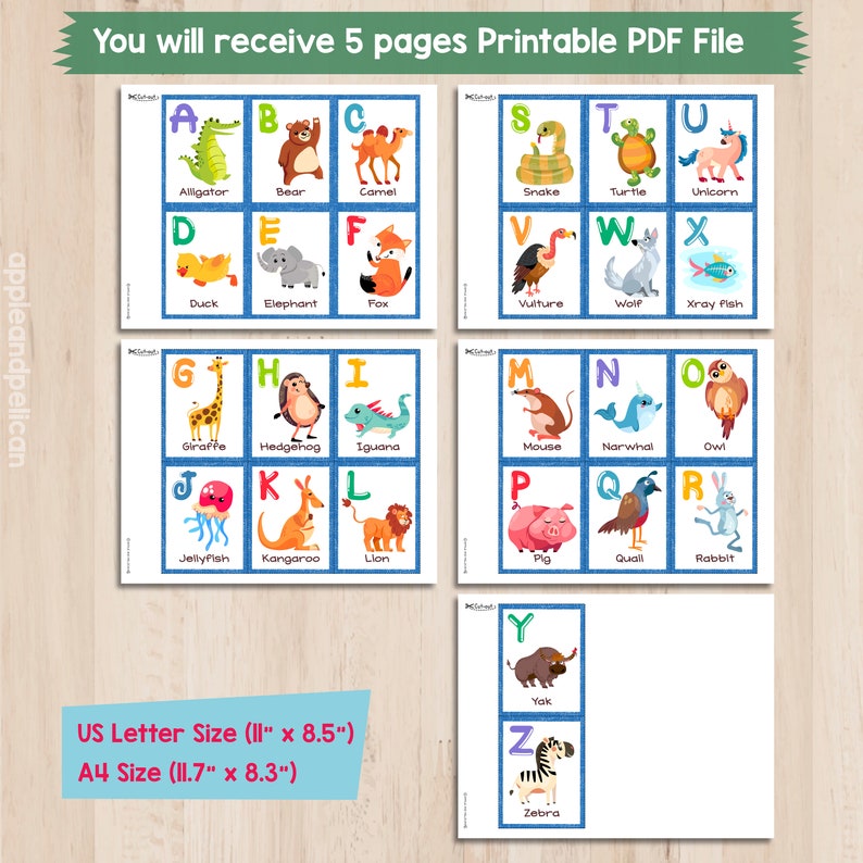 Montessori Alphabet Animal ABC Flashcards Printable, Toddler Flash ...