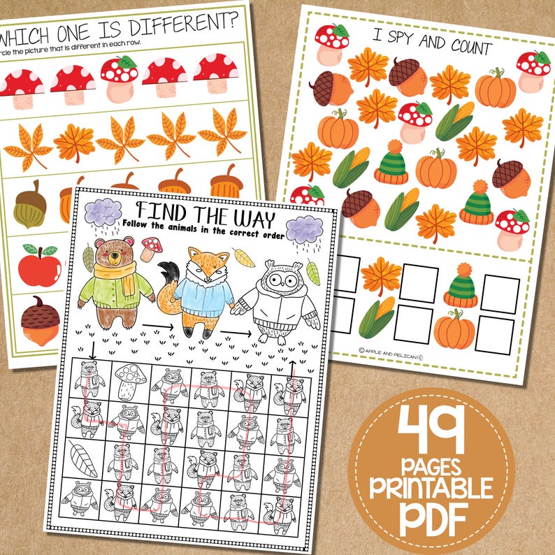 Fall Printable Kid Activity Preschool Packet, Printable Preschool ...
