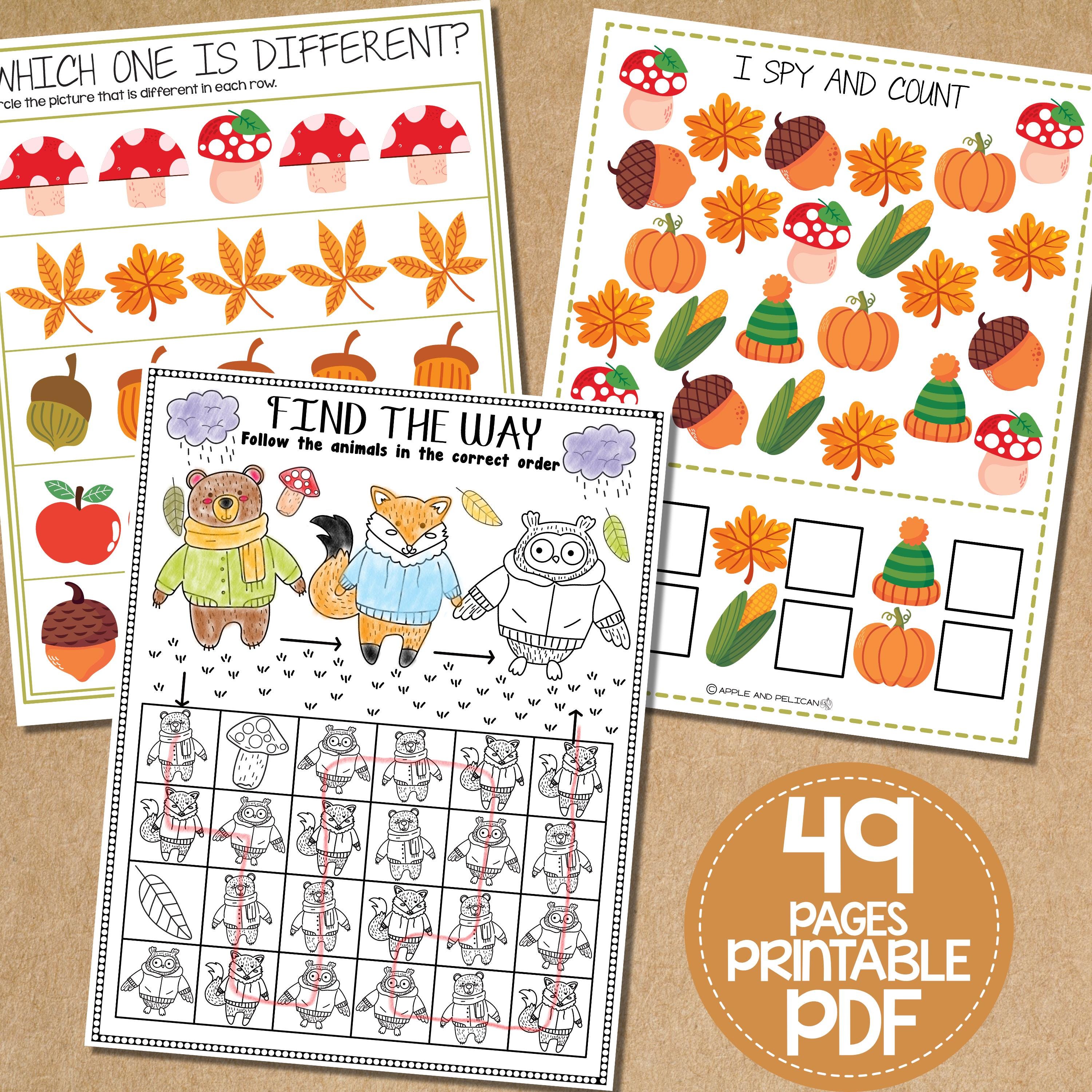 Fall Printable Kid Activity Preschool Packet, Printable Preschool ...