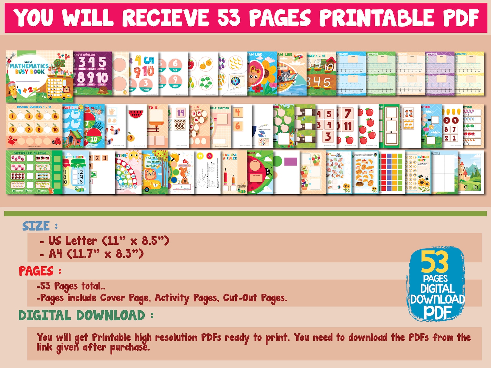 Maths Busy Book Toddler Busy Binder Printable Preschool Math Activities ...