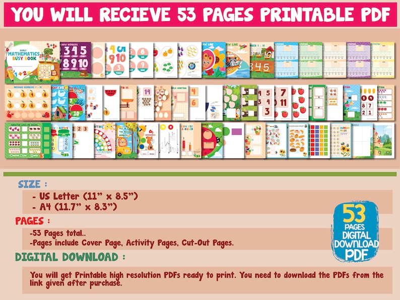 Maths Busy Book Toddler Busy Binder Printable Preschool Math Activities ...