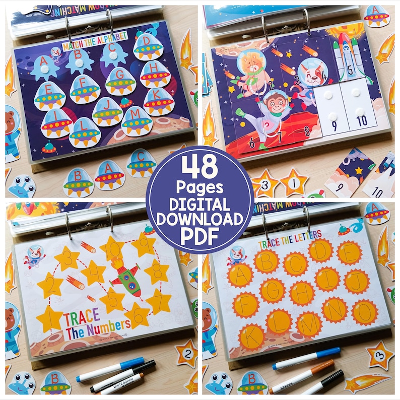 Outer Space Busy Book, Printable Preschool Learning Binder, Montessori ...