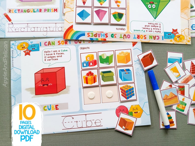 3D Shapes Sorting Activities Shapes Matching Game, Toddler Busy Book ...
