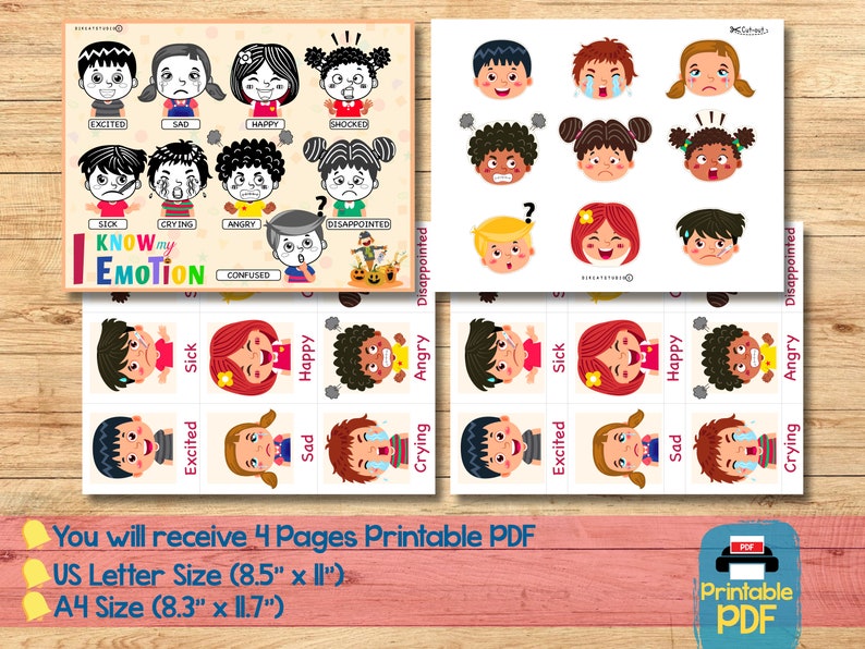 Kids Emotions Matching Activity Toddler Emotions Worksheet - Etsy