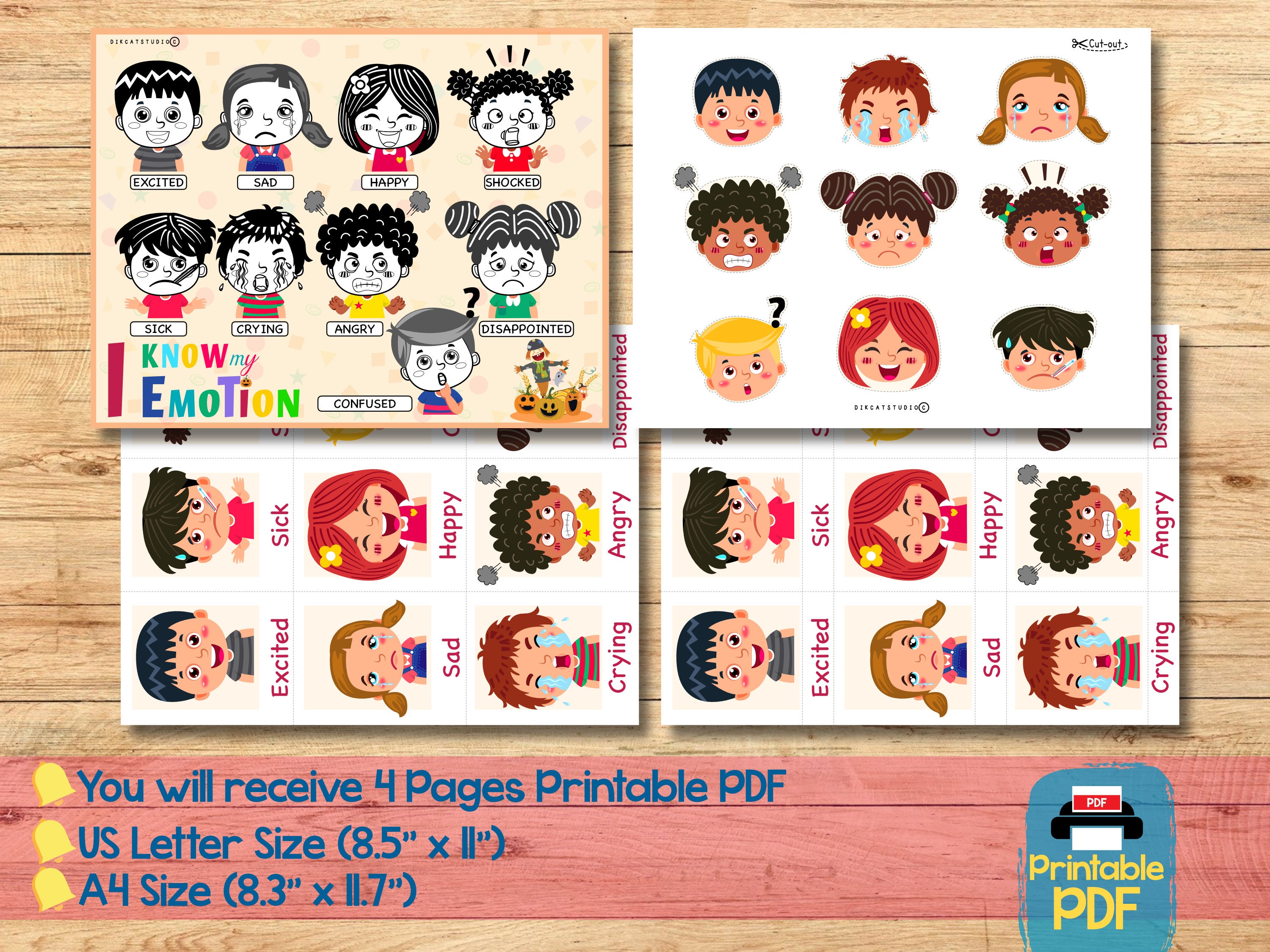 Kids Emotions Matching Activity, Toddler Emotions Worksheet, Feeling ...