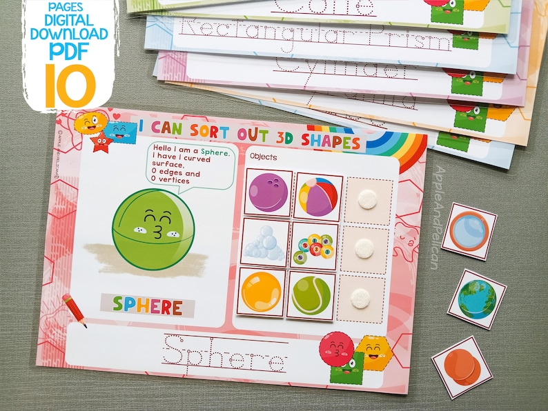 3D Shapes Sorting Activities Printable, Matching Game, Toddler Busy ...