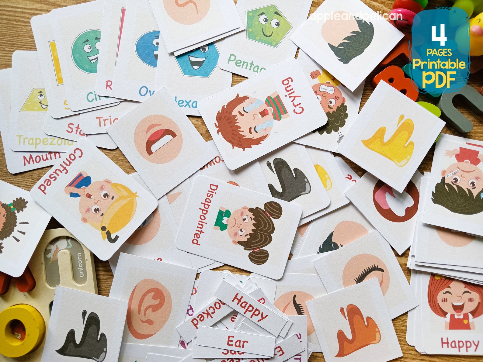 Printable Face Parts Matching Worksheet With Flashcard, Body Parts ...