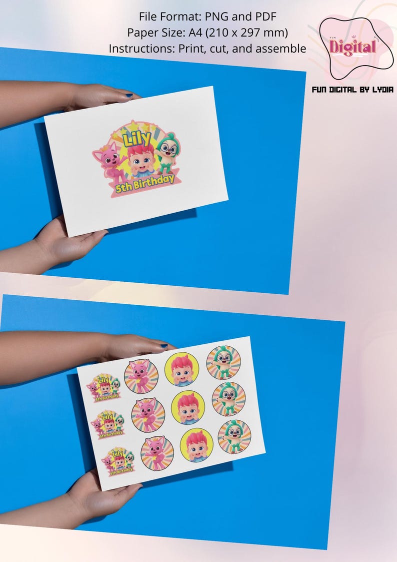 Personalized Bebefinn Hogi and Pinkfong Cake Topper | Custom Digital ...