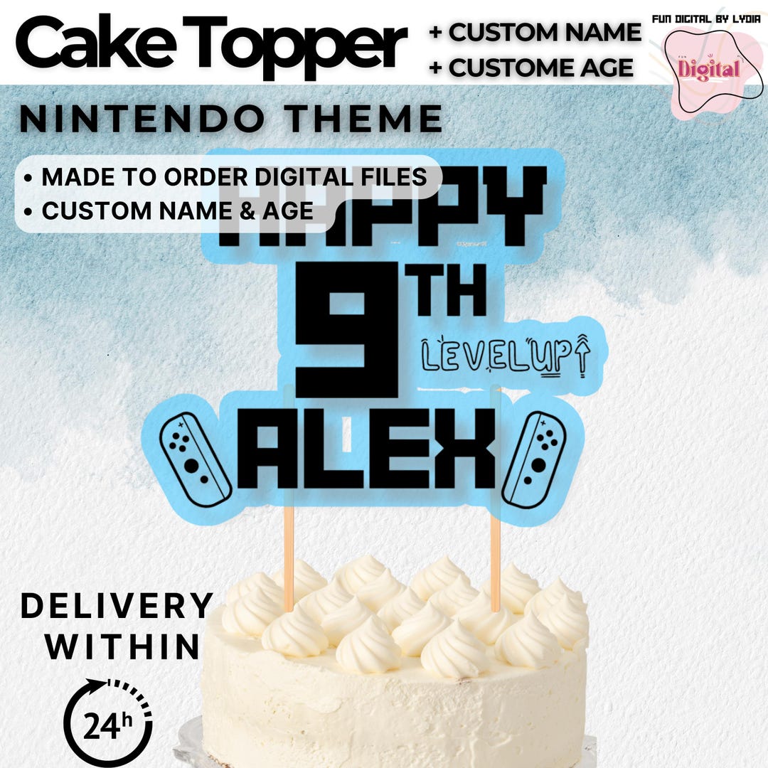 Nintendo Cake Topper | Custom Name, Age and Color | Printable Digital ...