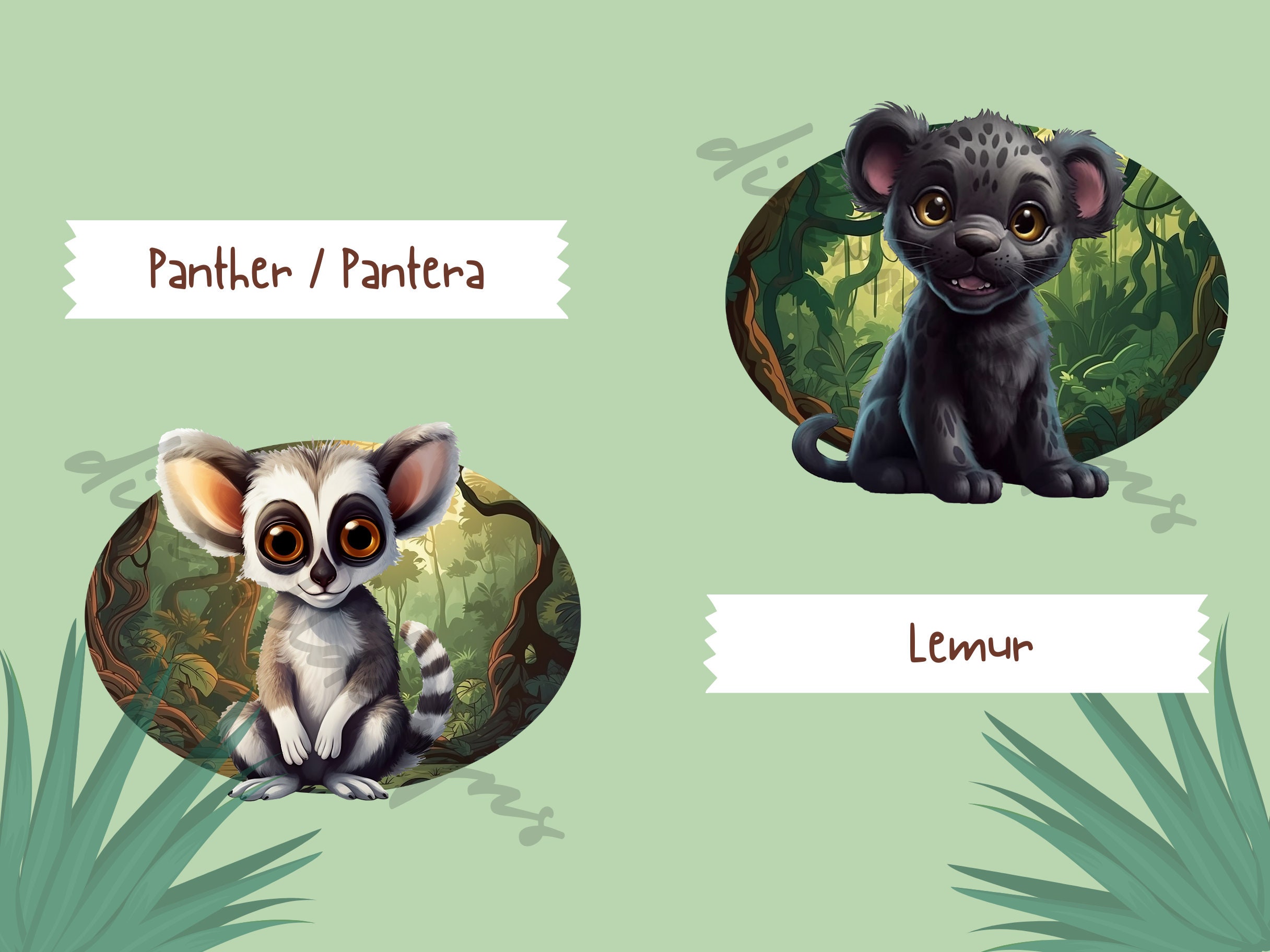 Adorable Animals Jungle Friends Clipart Pack Transparent PNG - Etsy