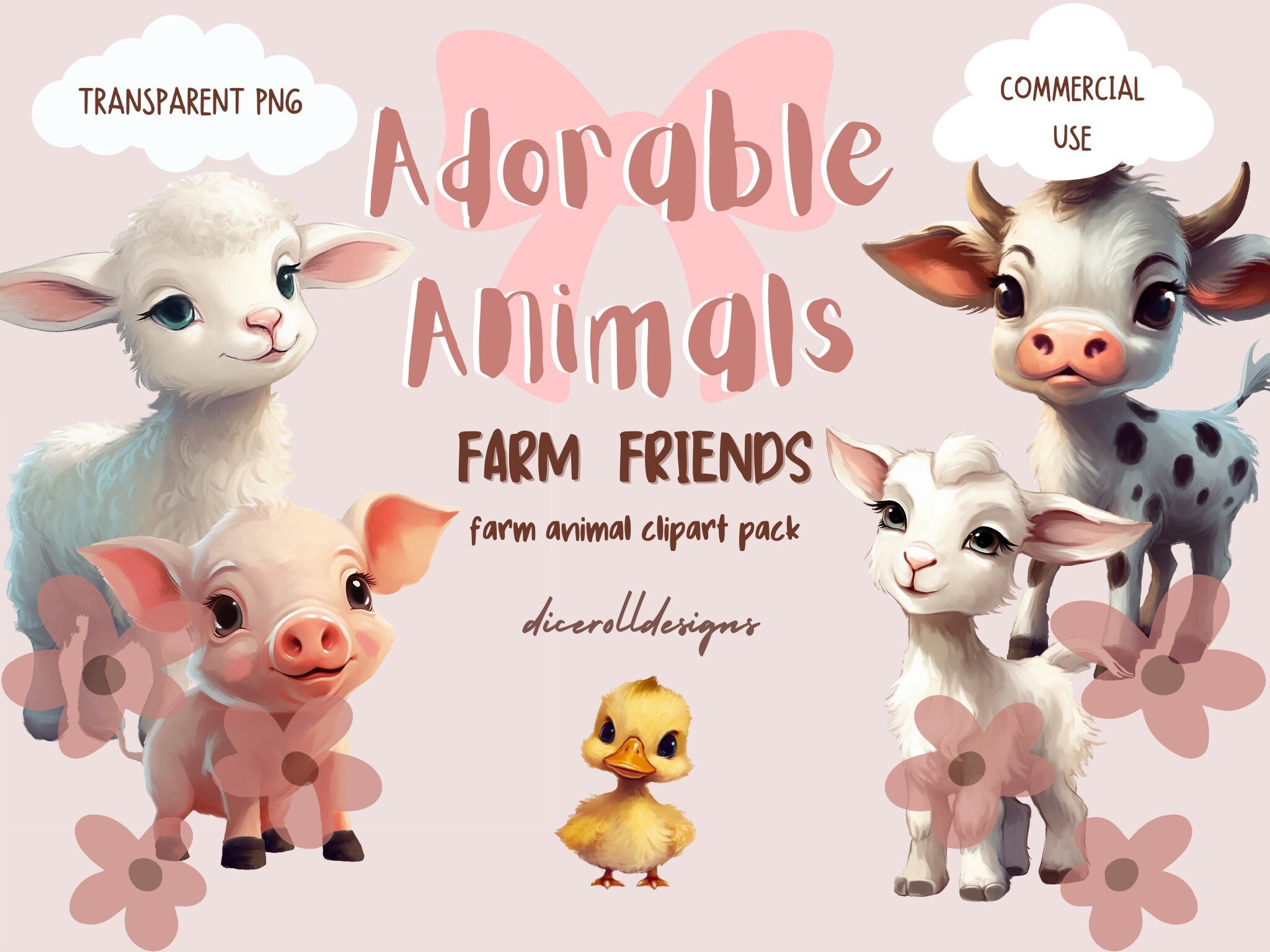 Adorable Animals Farm Friends Clipart Pack Transparent PNG Commercial ...