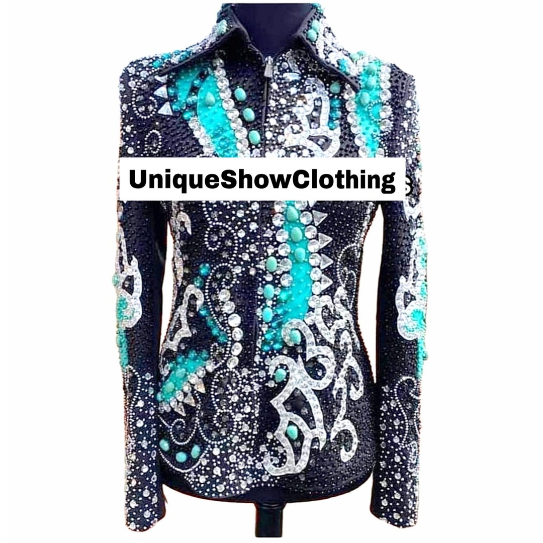 Torquoise With Black Base Western Show Jacket Torquoise Colour,coat for ...