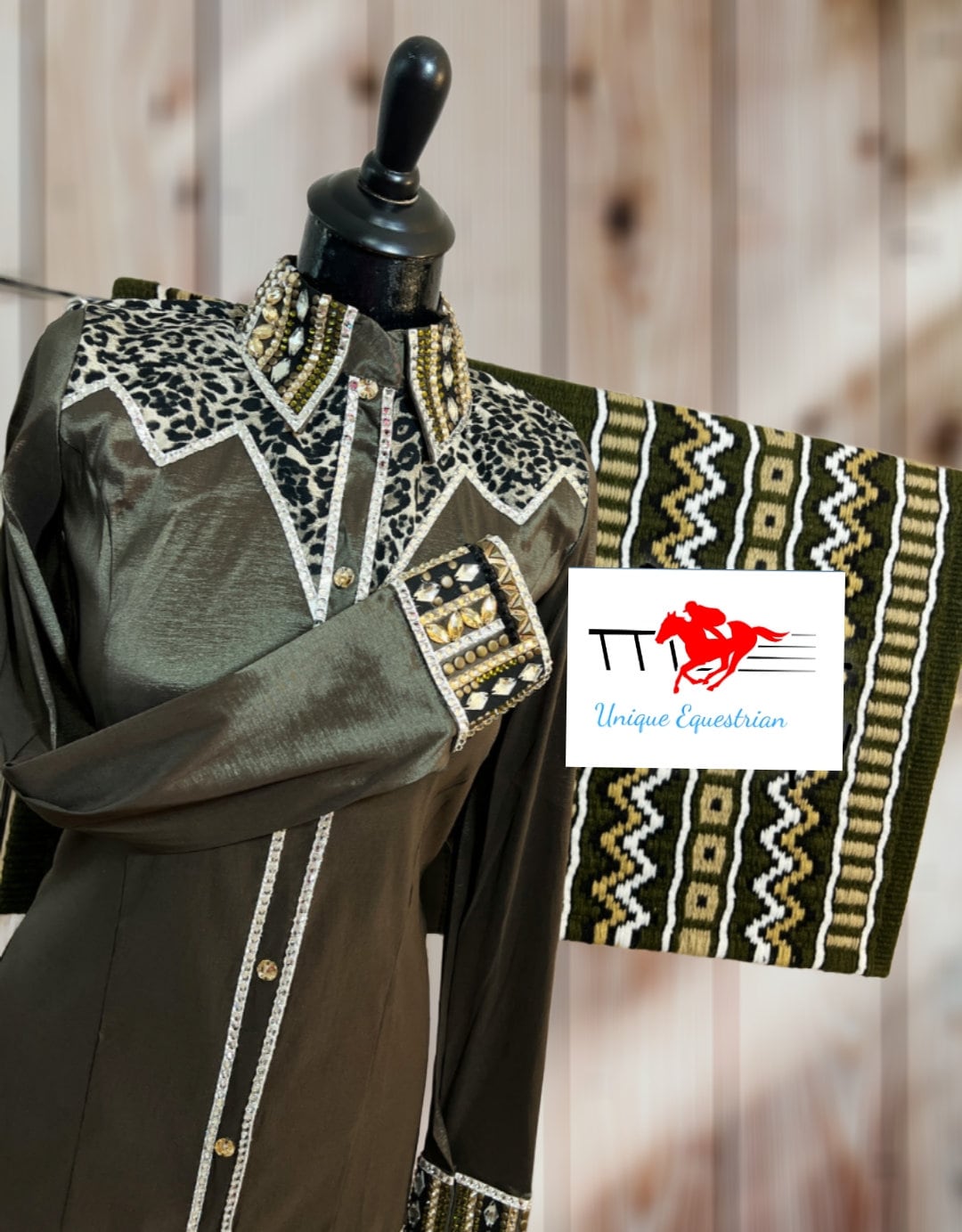 Olive Green White and Gold Show Shirt and Pad Set Western Green Leopard ...