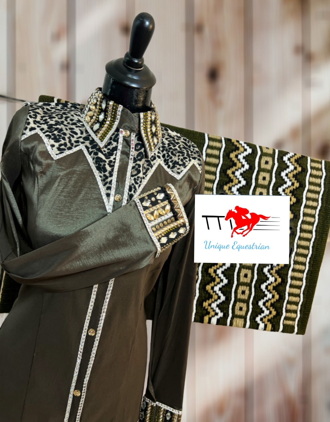 Olive Green White and Gold Show Shirt and Pad Set Western Green Leopard ...