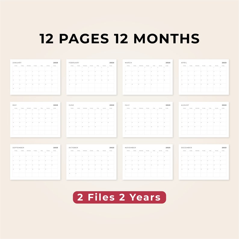 Printable Calendar 2023 2024 Monthly Calendar for 2023 2024 - Etsy