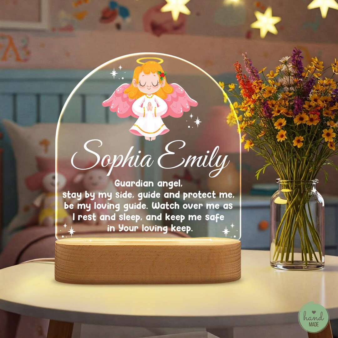 Custom Guardian Angel Night Light: Personalized Baptism Gift for Baby ...