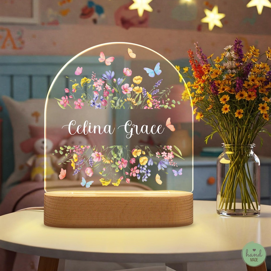 Personalized Butterfly Flower Night Light: Floral Nursery Decor - Etsy