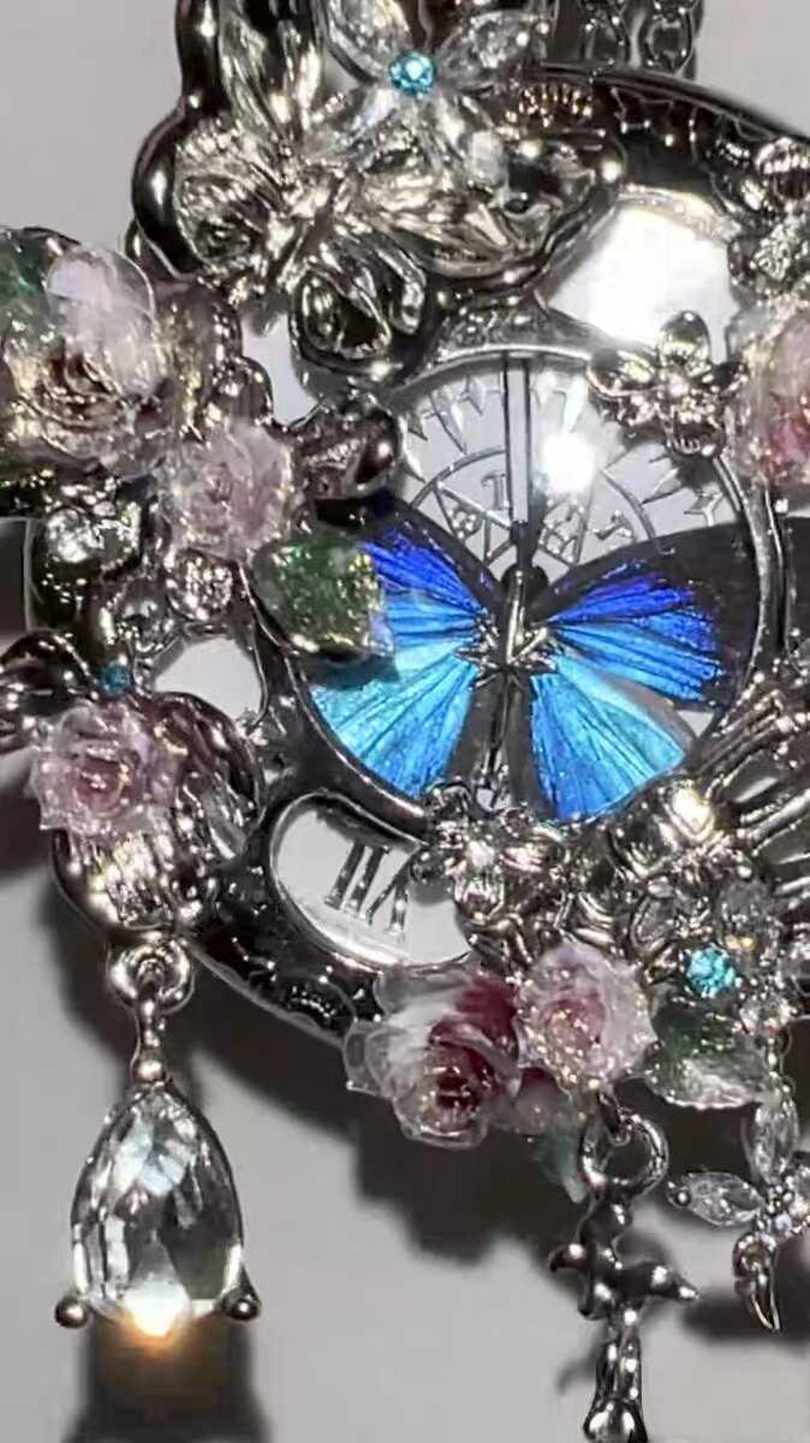 Rose & Skeleton Hand Pocket Watch - Real Butterfly Wings, Gothic ...