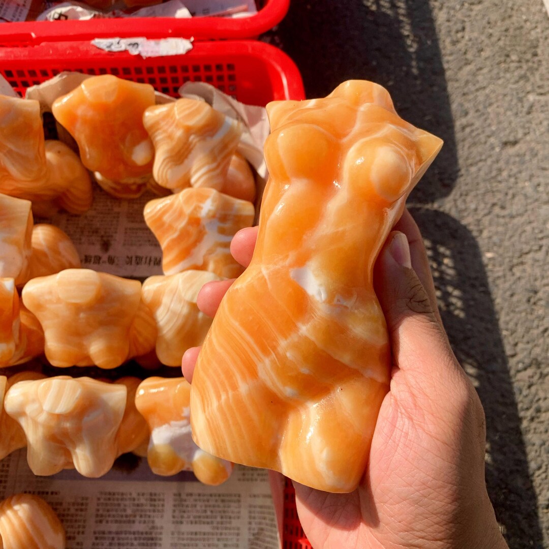 Orange Calcite Woman Sculpture - 15 Cm Hand Carved Figure, Solar Plexus ...