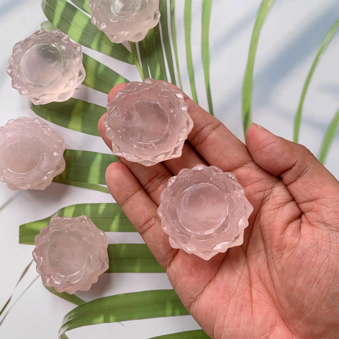 1PC Rose Quartz Lotus Flower Sculpture | 5cm Crystal Blossom ...