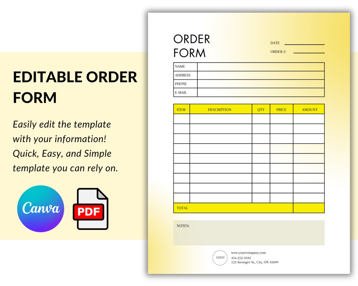 Order Form Template Editable, Order Form Template, Business Invoice ...