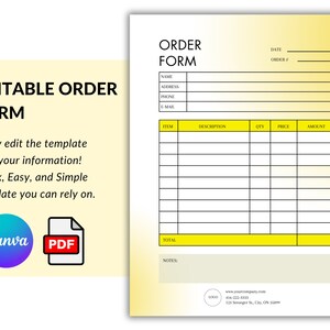 Order Form Template Editable, Order Form Template, Business Invoice ...