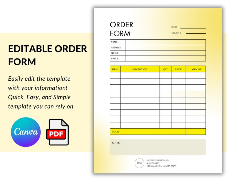 Order Form Template Editable, Order Form Template, Business Invoice ... Order Form Template Editable, Order Form Template, Business Invoice ...