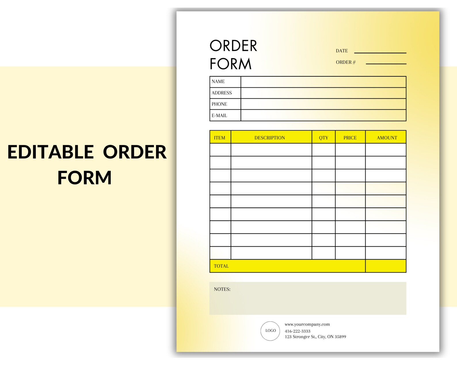 Order Form Template Editable, Order Form Template, Business Invoice ...