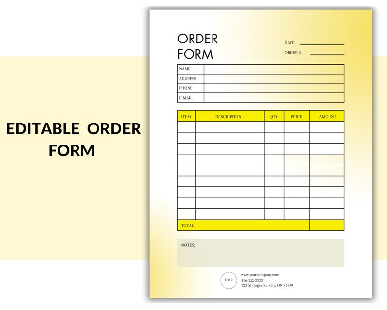 Order Form Template Editable, Order Form Template, Business Invoice ...