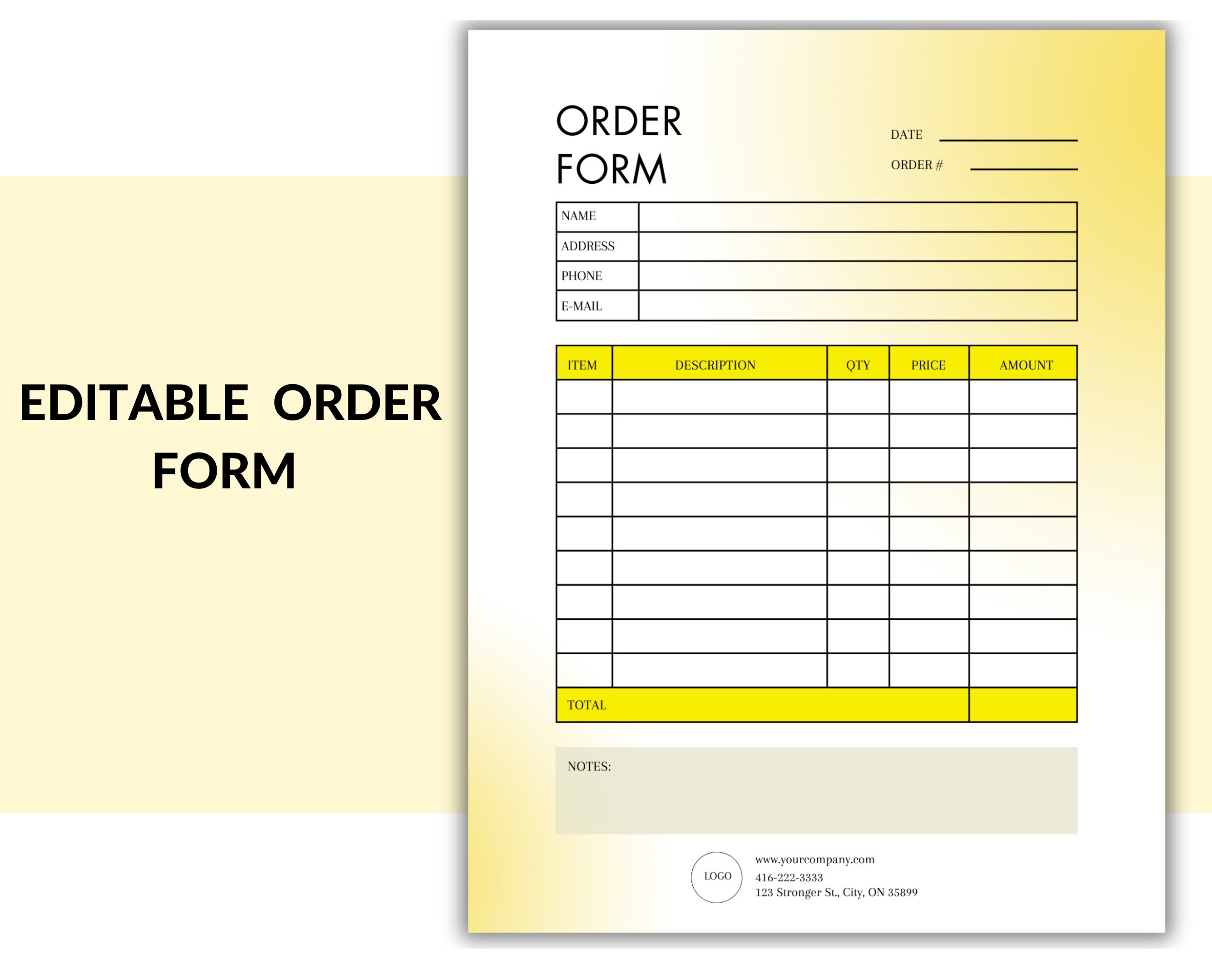 Order Form Template Editable, Order Form Template, Business Invoice ...
