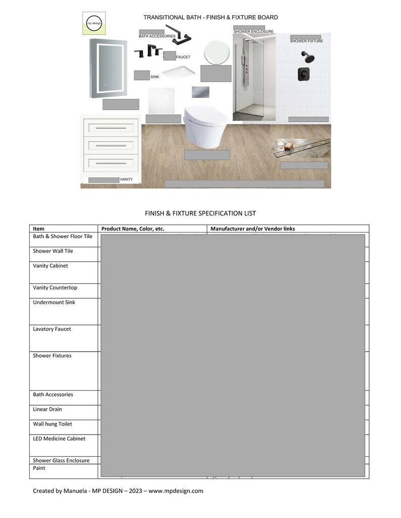 Transitional Bath Finish & Fixture Style Board W/product List - Etsy