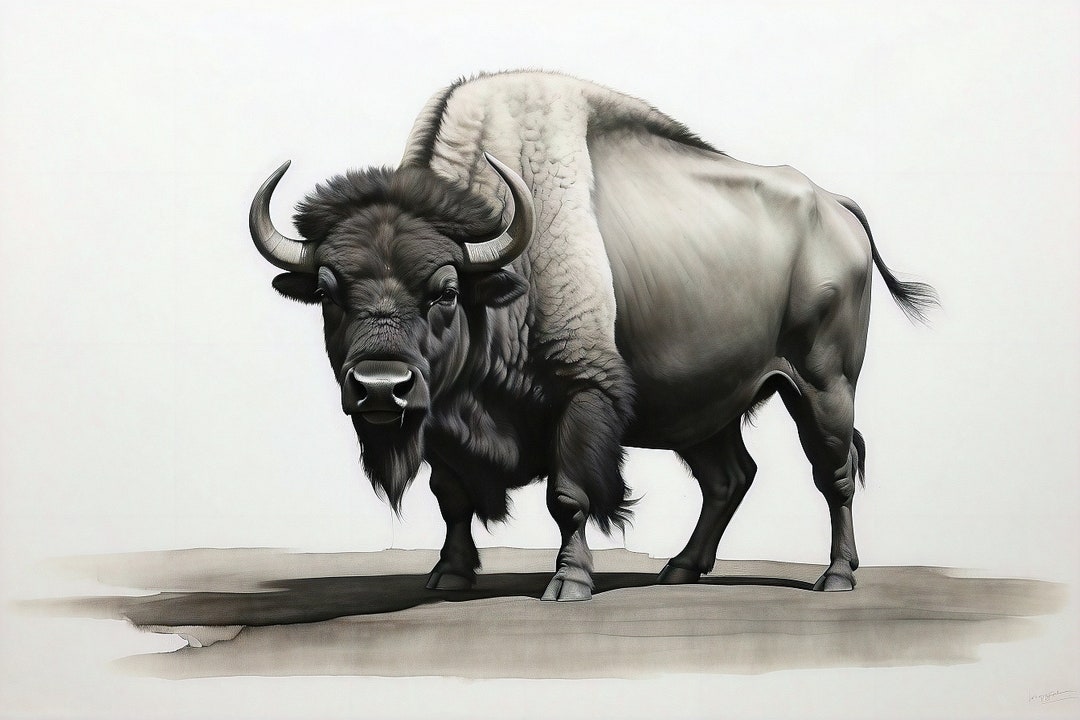 Buffalo Drawing Art Print 5x7 Pen, Pencil, Ink Wash - Etsy