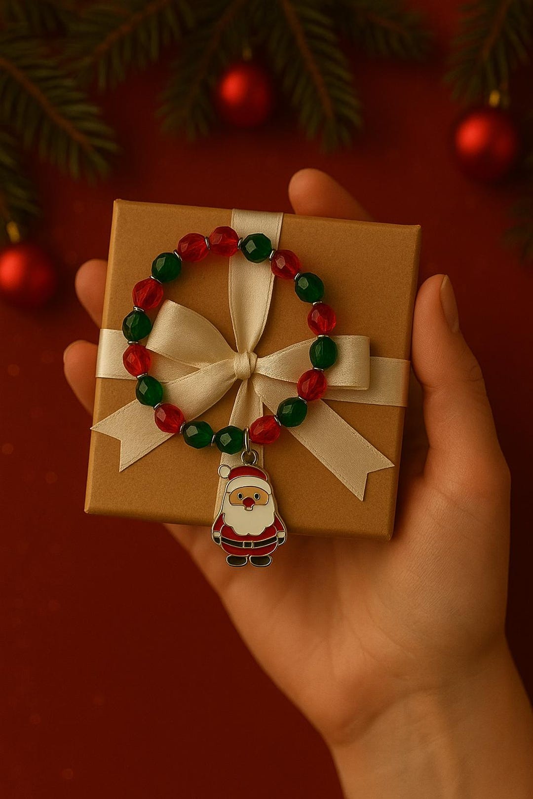 Christmas Handmade Santa Charm Bracelet – Red & Green Holiday Jewelry ...