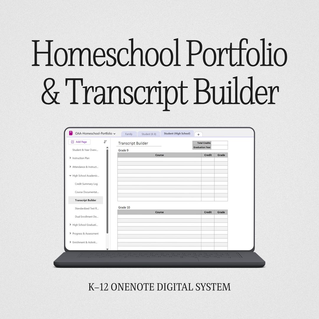 Homeschool Portfolio & Transcript Builder | K–12 Onenote Digital System ...