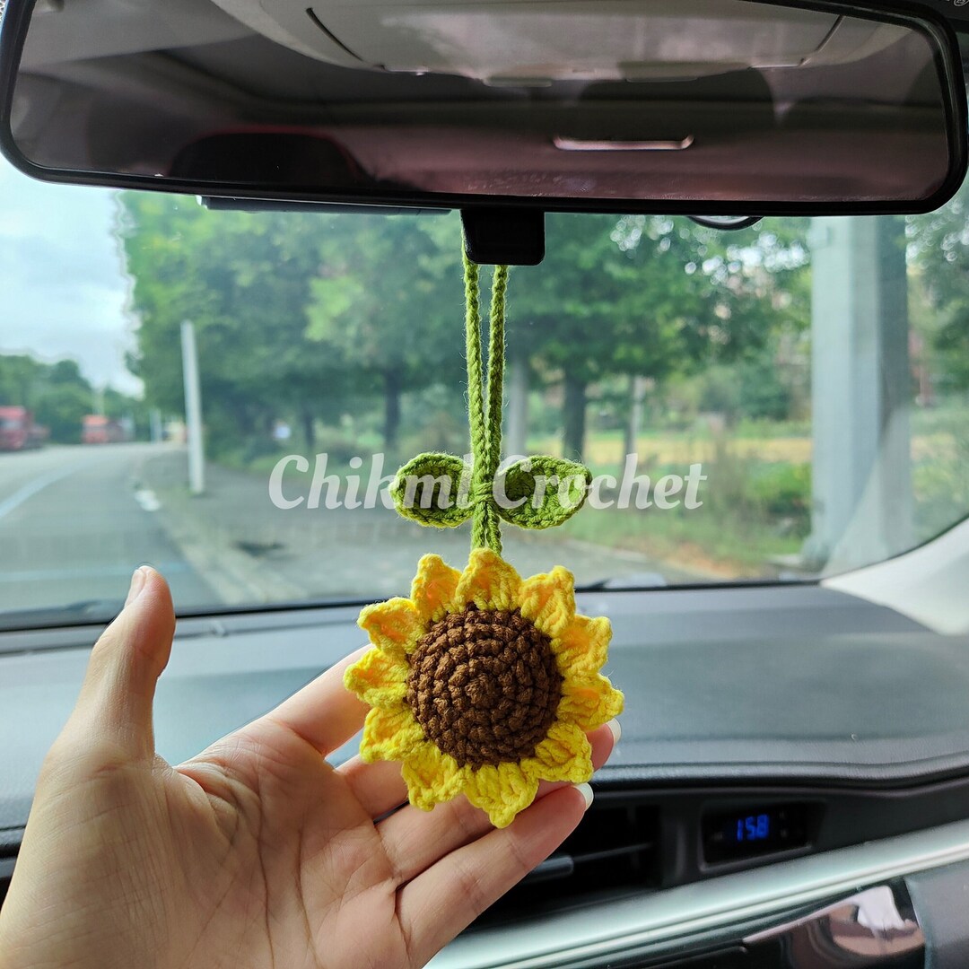Crochet Sunflower Hanging, Interior Rear View Mirror Flower,gift for ...
