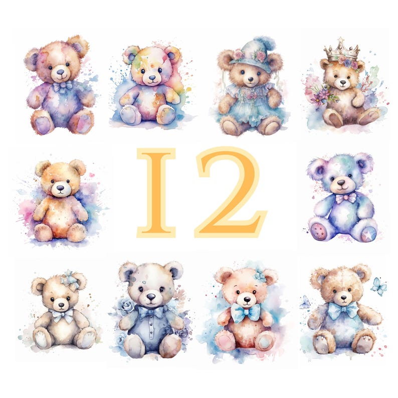 12 Sweet Teddy Bears - High-resolution 4K Digital JPEG Downloads White ...