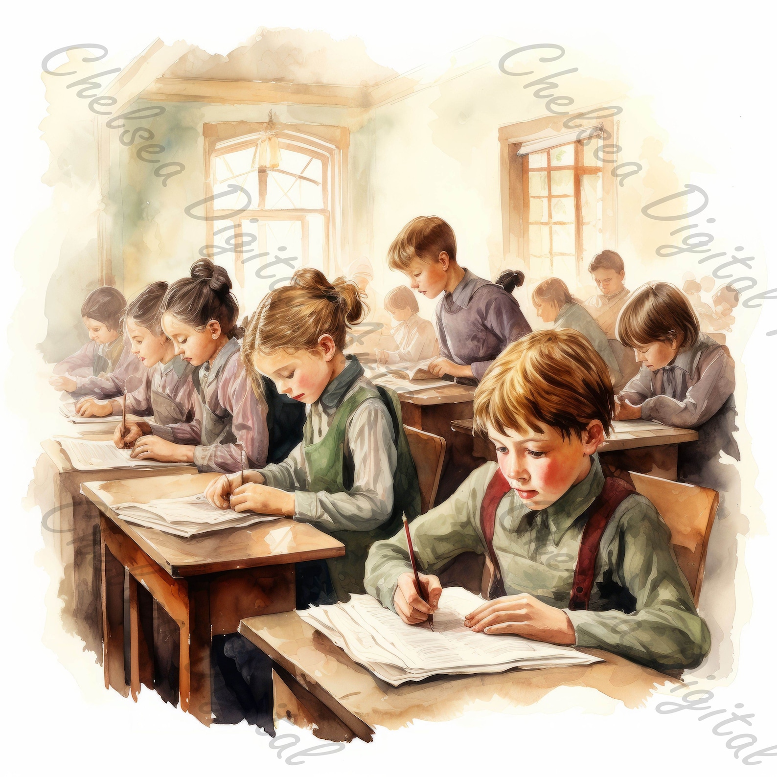 20 Charming Watercolor Victorian School Days Clip Art Teachers ...