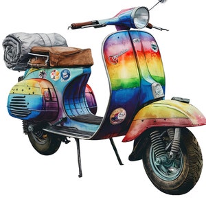 8 Vintage Italian Retro Scooter Adventure Travel Transparent PNG 300dpi ...